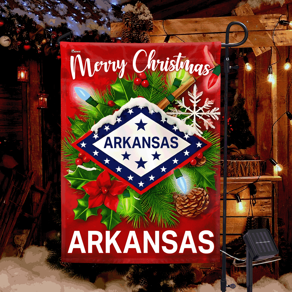 Arkansas Flag Merry Christmas Solar LED Garden Flag – Flagwix