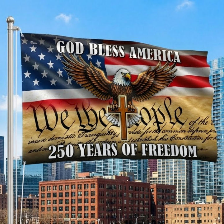 We The People Eagle Cross 250 Years of Freedom Grommet Flag – Flagwix