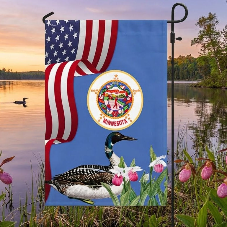 Minnesota State Lady's Slipper Flower and Loon Flag MLN1141Fv42 3-Day ...