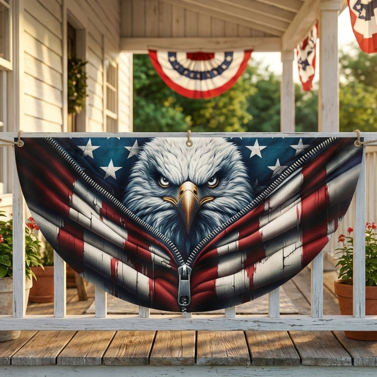 American Flag - Freedom Patriotic Eagle Bunting Non-Pleated Fan Flag 3 ...