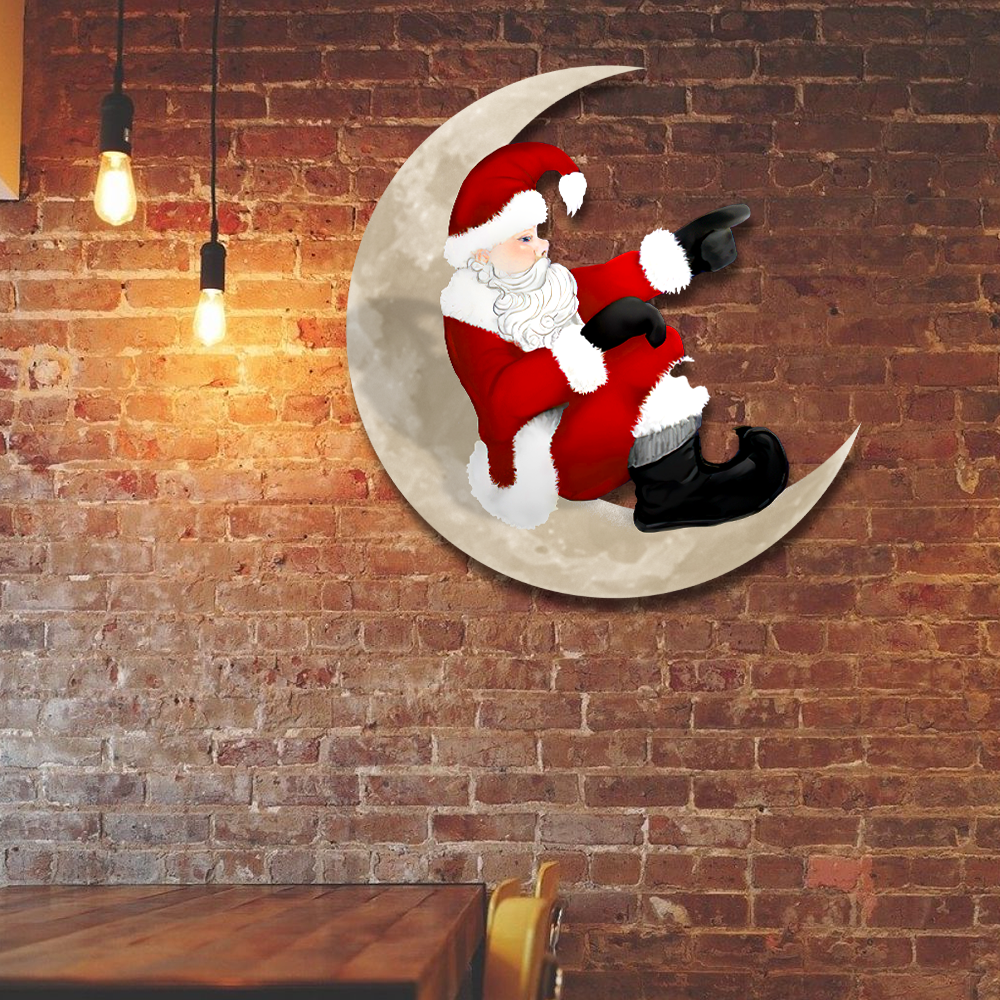 Santa Claus On The Moon Hanging Metal Sign, Christmas Decor – Flagwix