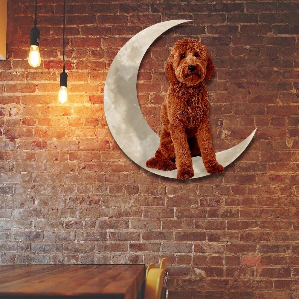 Goldendoodle Dog And Moon Hanging Metal Sign QNK879MSv52 – Flagwix