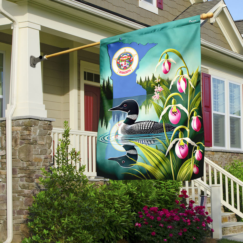 Minnesota State Lady's Slipper Flower and Loon Flag – Flagwix