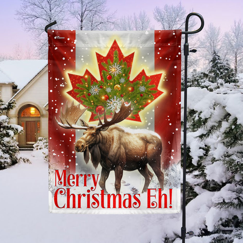 Canada Merry Christmas Eh Canada Moose Flag – Flagwix