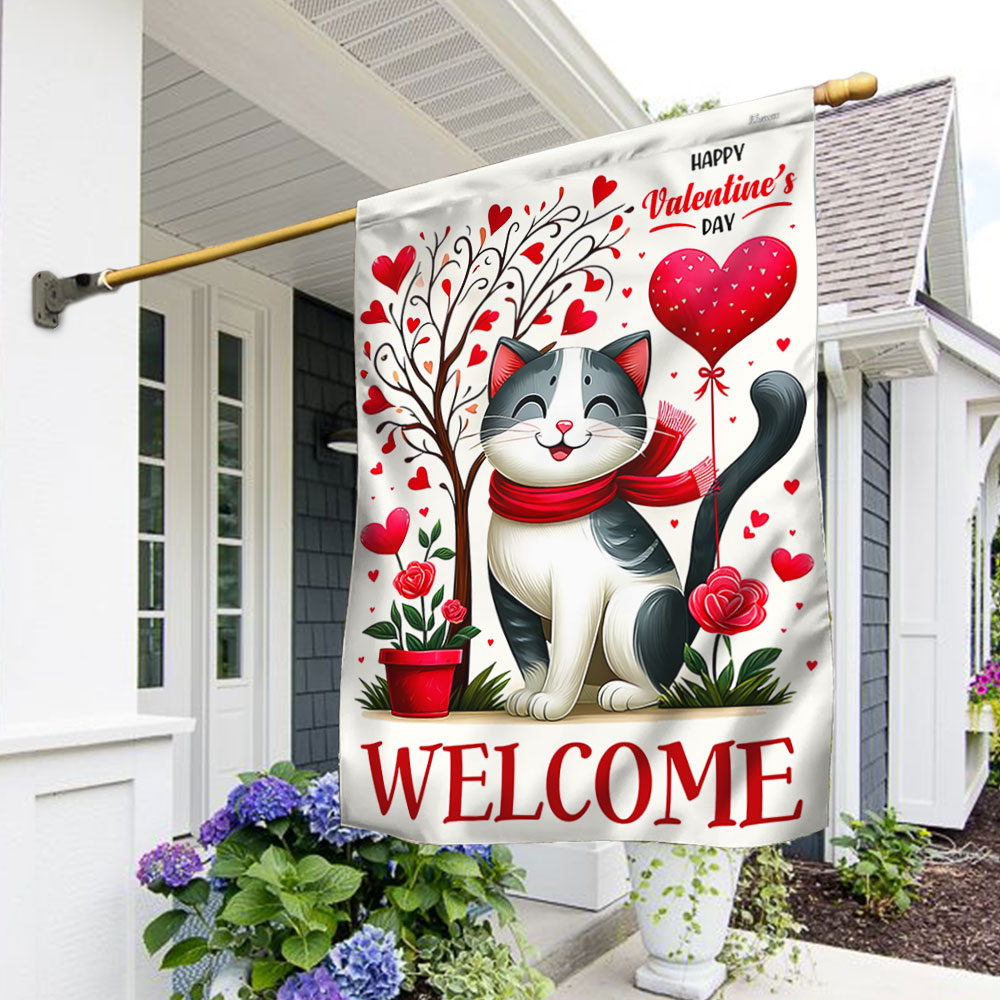 FLAGWIX Cat Happy Valentine's Day Flag – Flagwix
