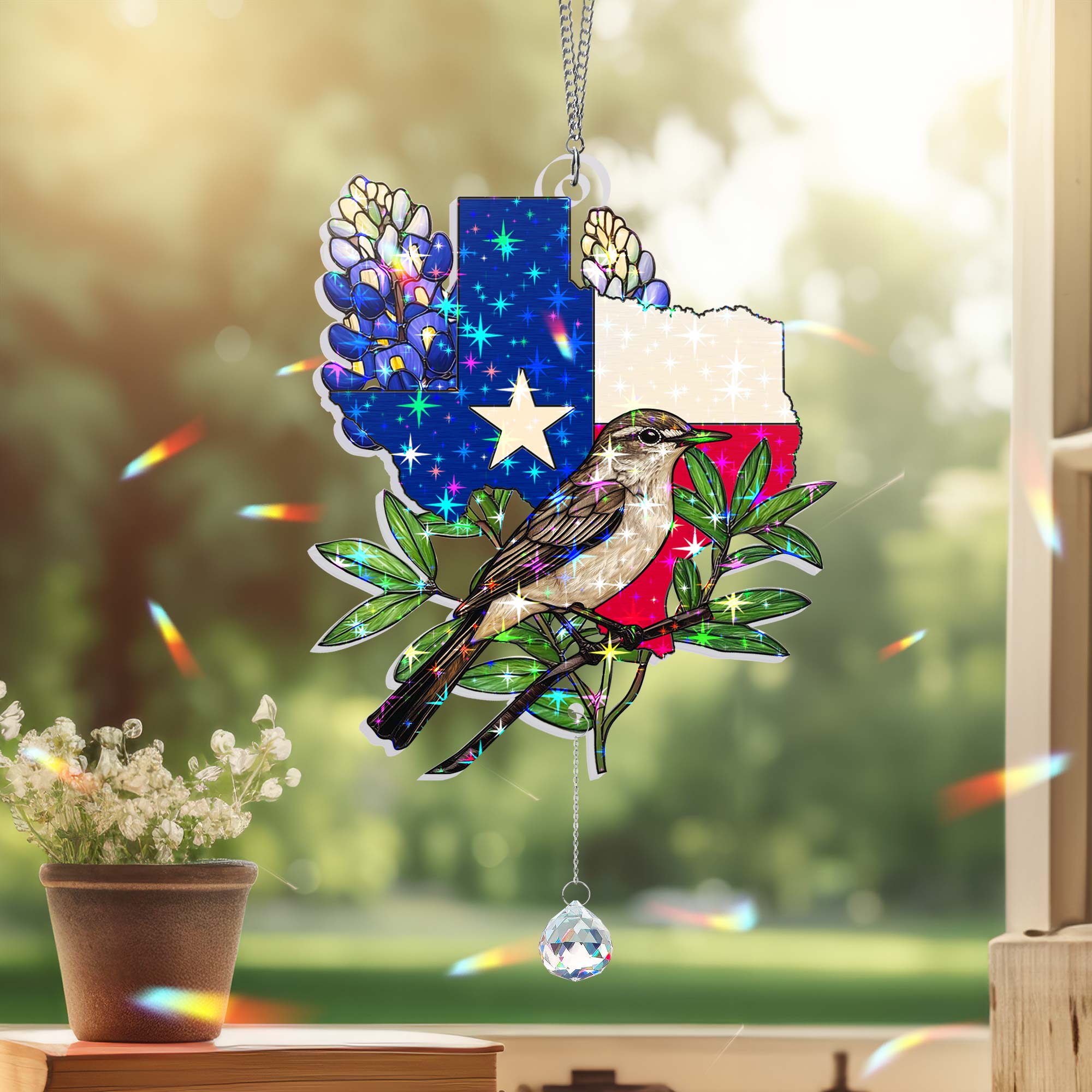 Texas Northern Mockingbird Hologram Window Hanging – Flagwix
