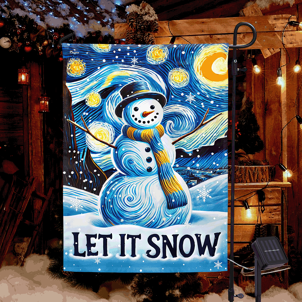 The Starry Night Snowman Christmas Solar LED Garden Flag – Flagwix