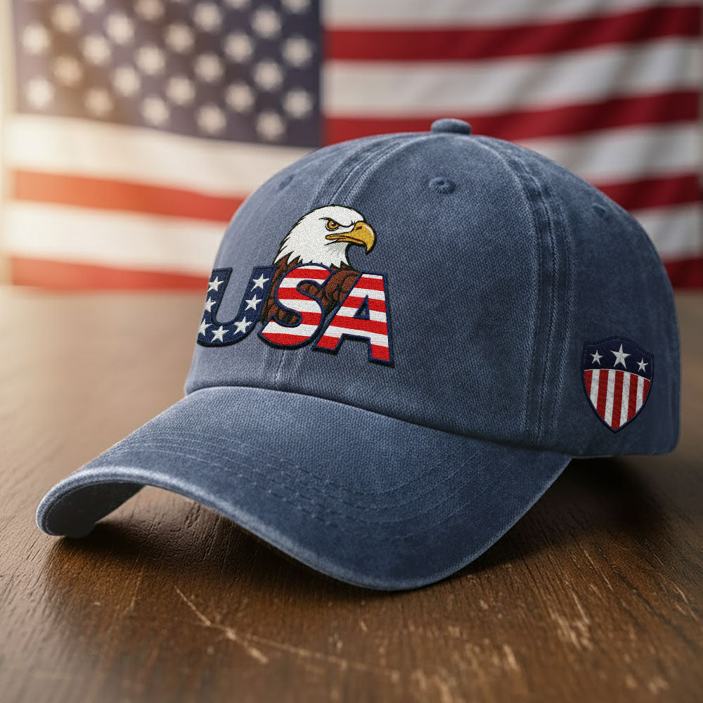 Patriotic 250 Years USA Washed Cap with Embroidered American Shield Fl ...