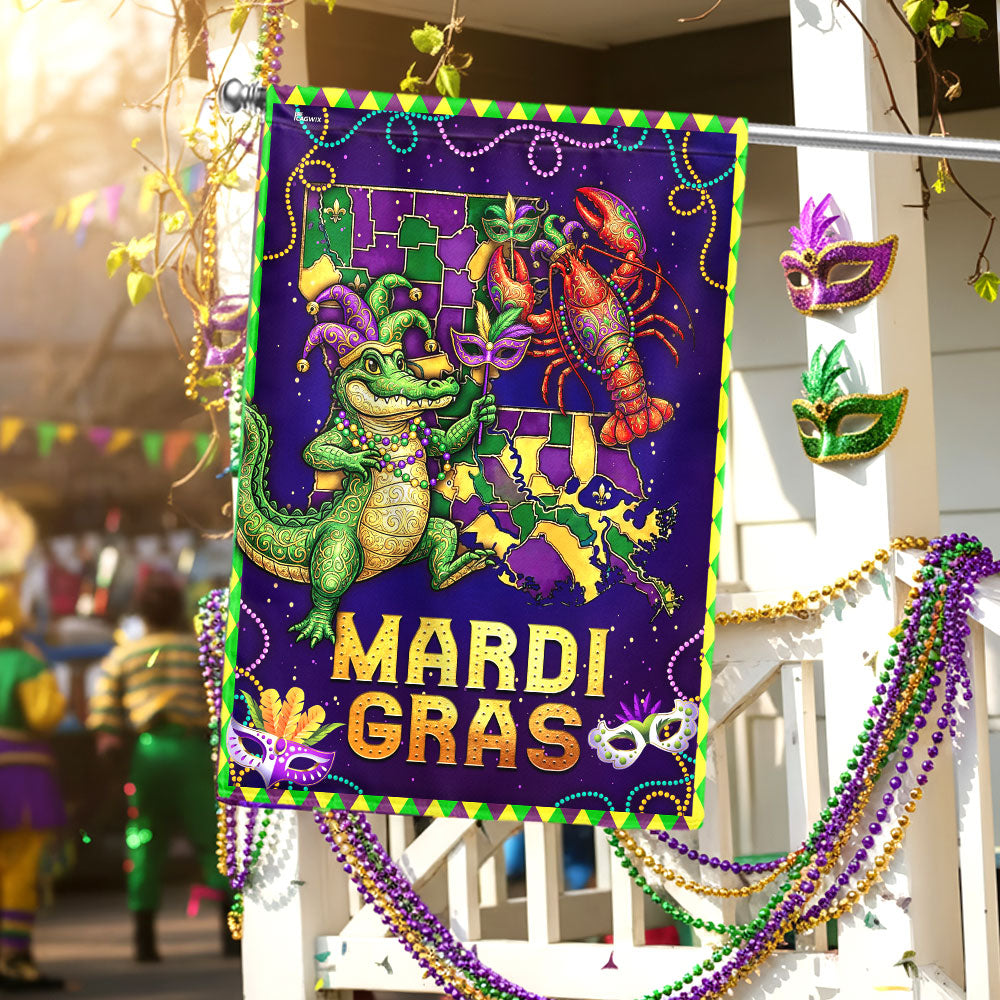 Louisiana Mardi Gras Flag, Alligator Crawfish NOLA Holiday Decor – Flagwix
