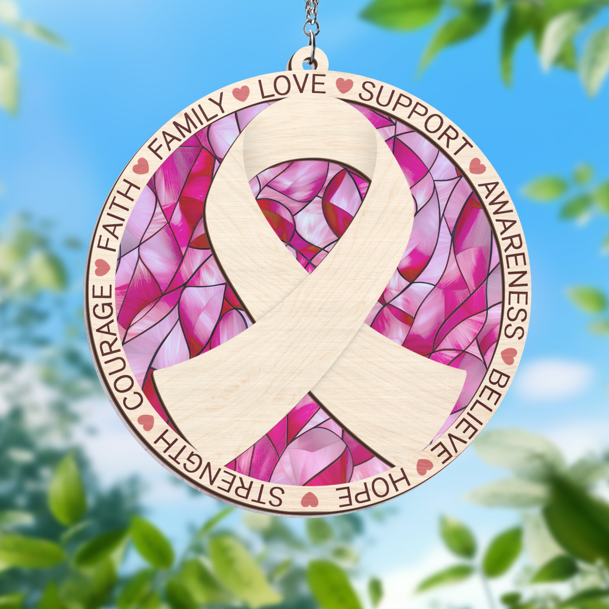 Breast Cancer Awareness 2 Layered Hanging Suncatcher – Flagwix