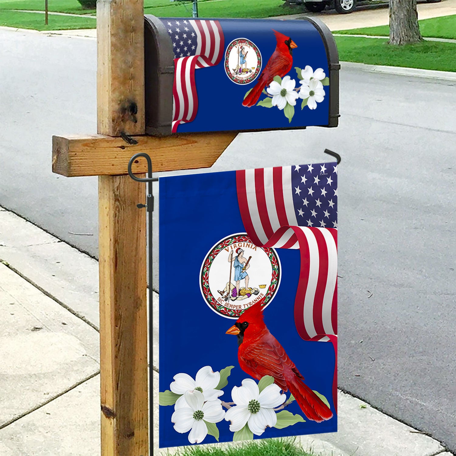 Virginia State Cardinal and Dogwood Flower Garden Flag & Mailbox C ...