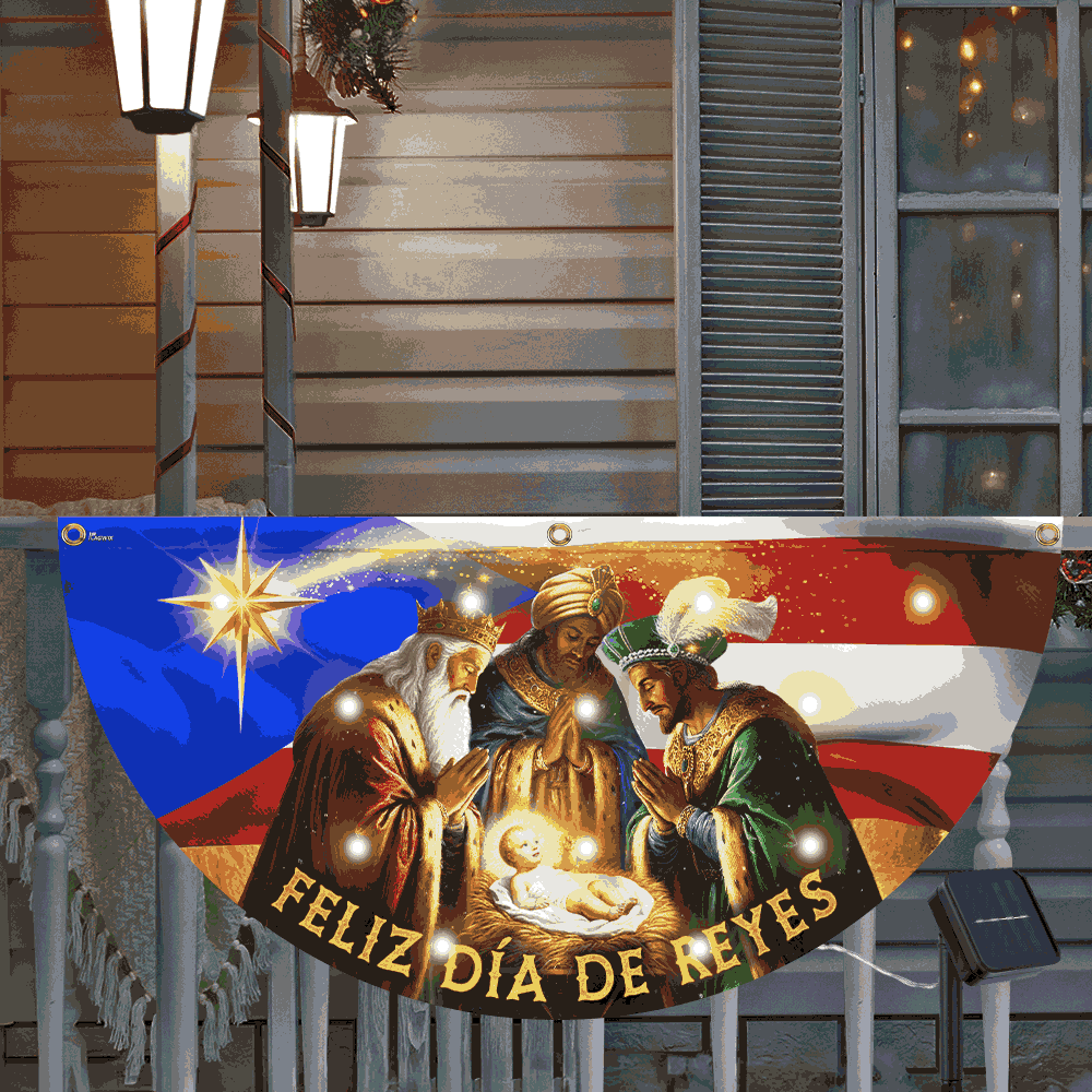 Feliz Día De Reyes Flag | Nativity Puerto Rico Solar Led Fan Flag – Flagwix
