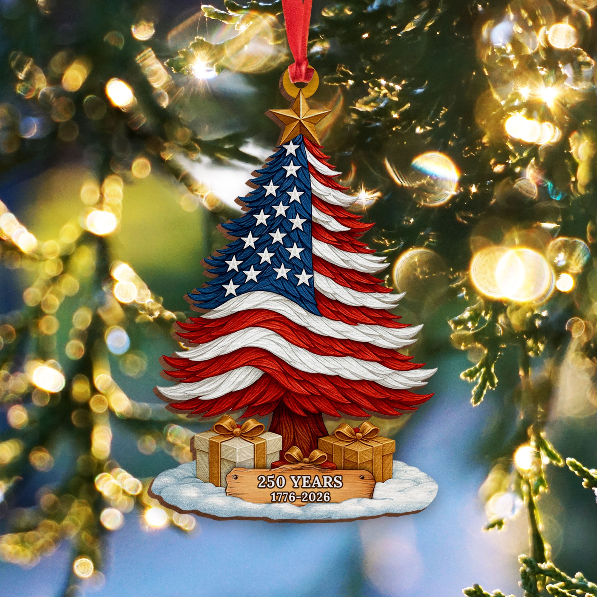 250 Years of America Patriotic Christmas Tree Wooden Ornament, 1776 ...