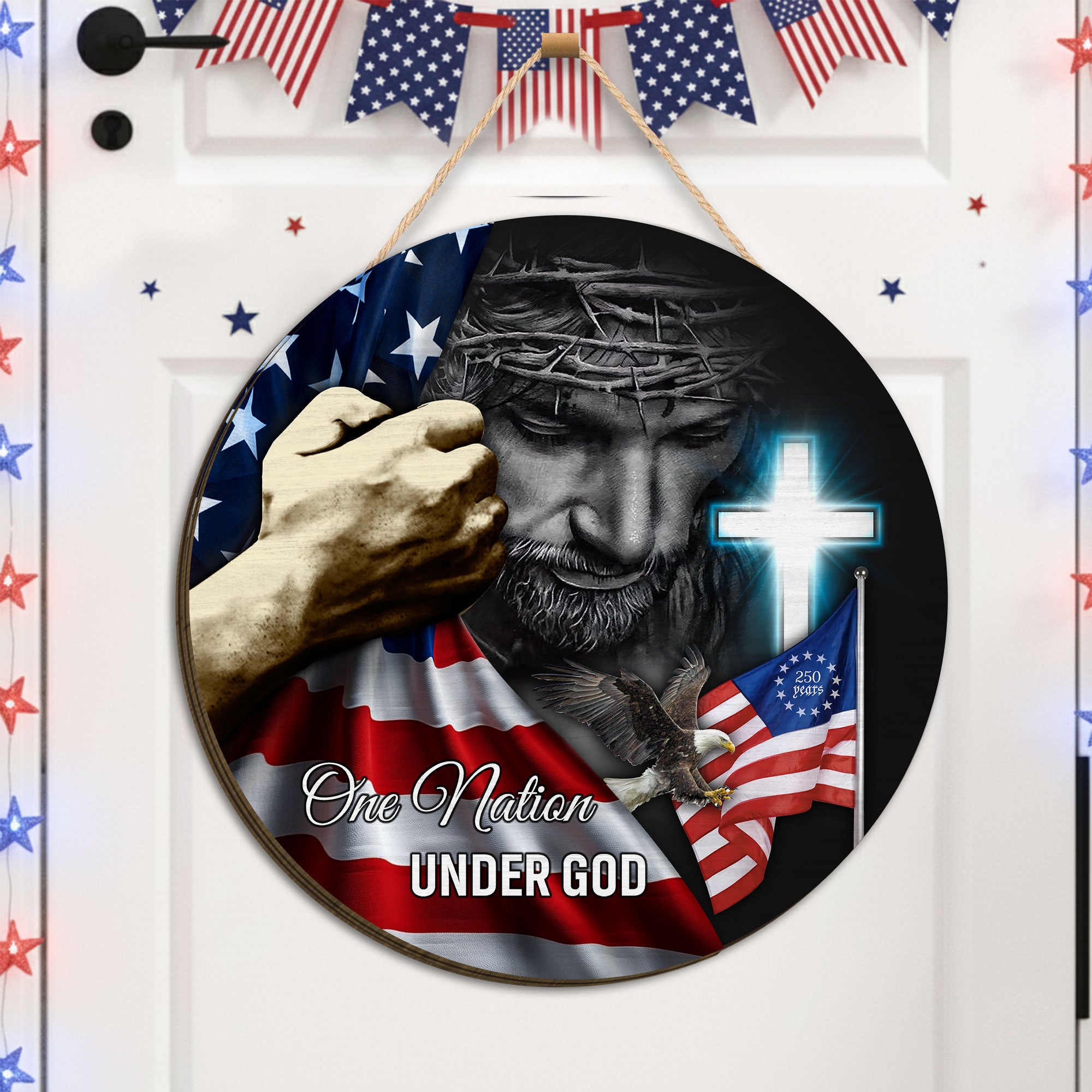 One Nation Under God 250th Anniversary Betsy Ross Round Wooden Sign ...