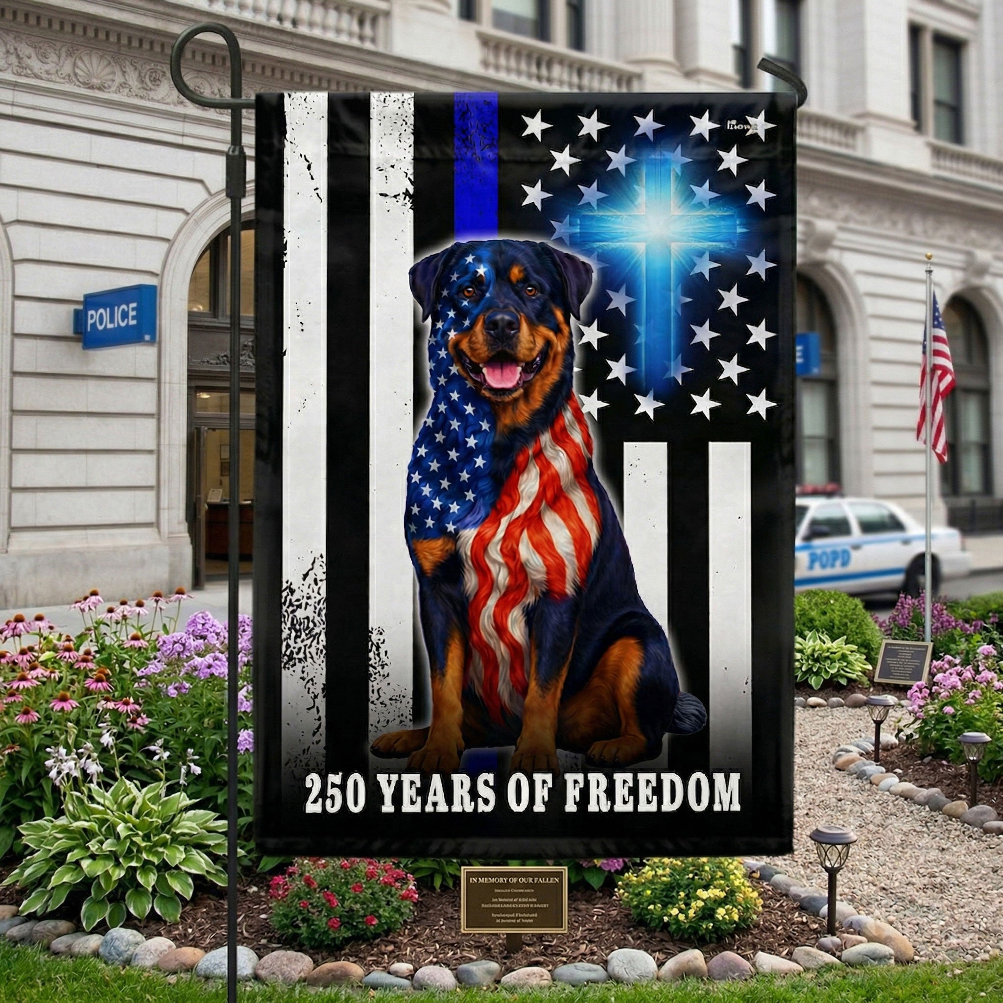 Rottweiler American Flag, 250 Years of Freedom Christian Thin Blue Lin ...