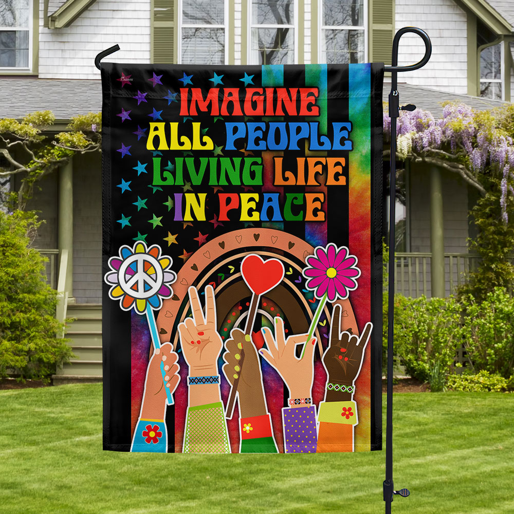 Hippie Peace Rainbow Flag Imagine All People Living Life In Peace – Flagwix