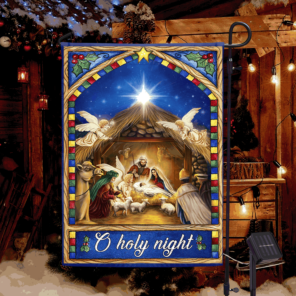 Jesus Christmas Oh Holy Night Nativity Of Jesus Solar LED Garden Flag ...