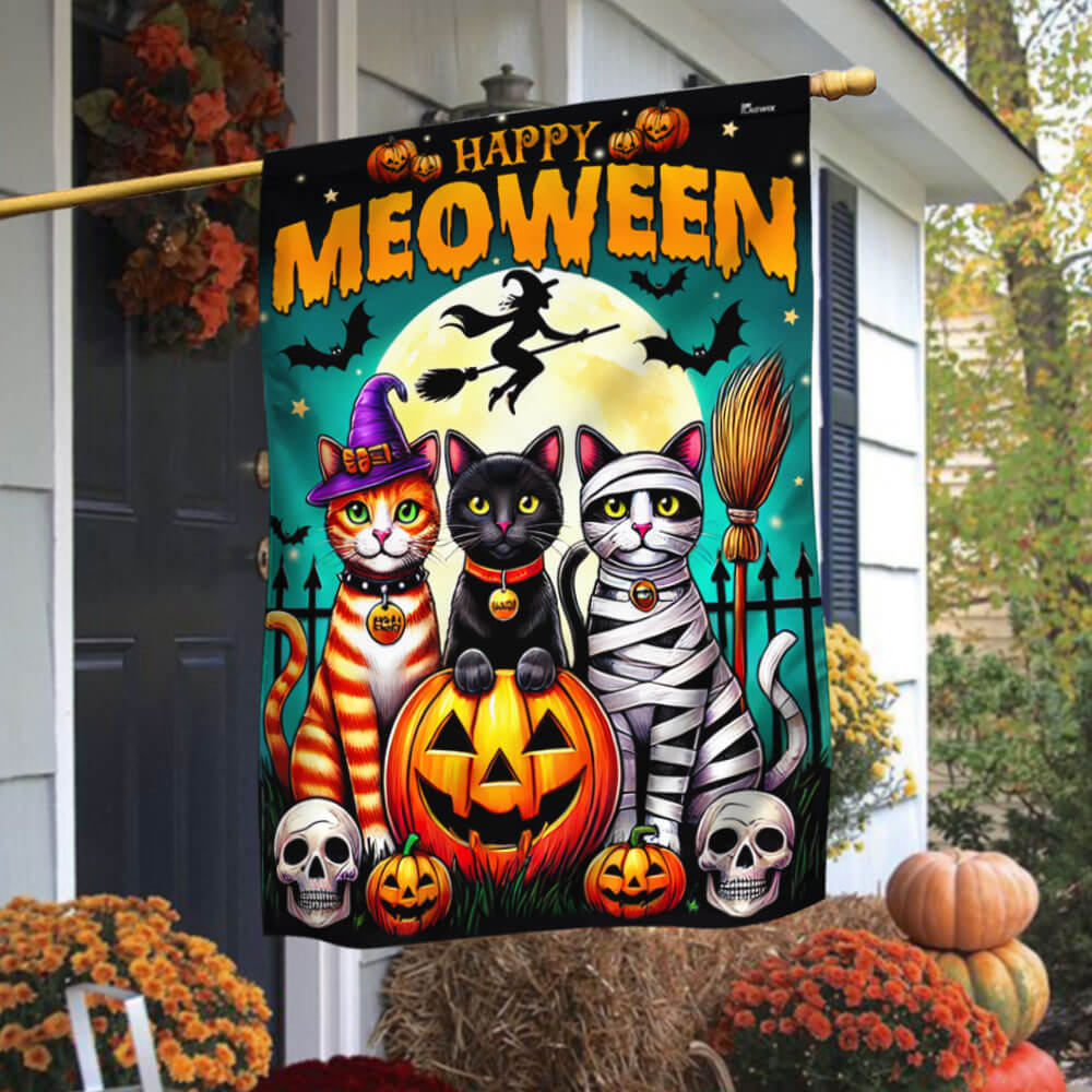 Happy Meoween Costume Cat Spooky Halloween Flag – Flagwix