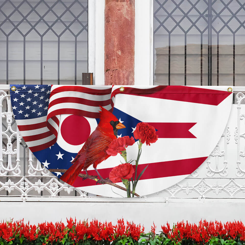 Ohio State Cardinal and Scarlet Carnation Flower Non-Pleated Fan Flag ...