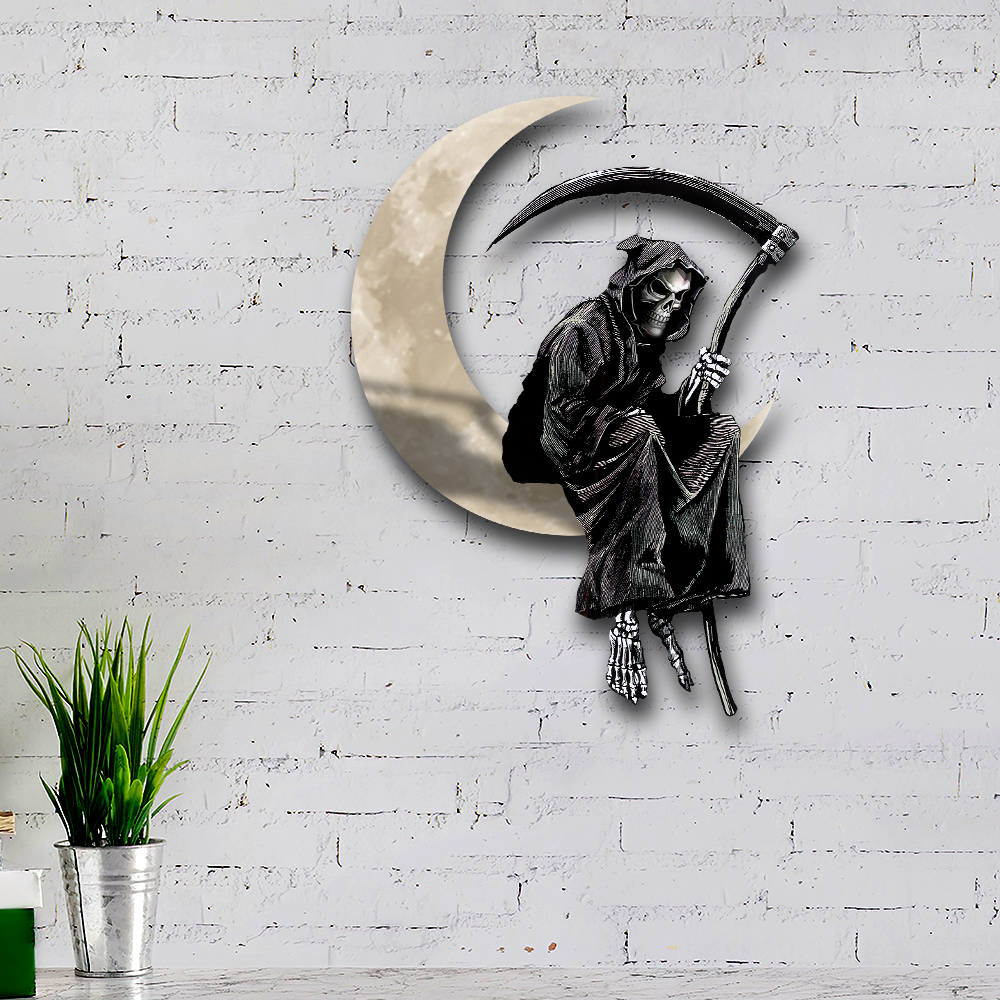 Grim Reaper On The Moon Hanging Metal Sign QNK1005MSv16 – Flagwix