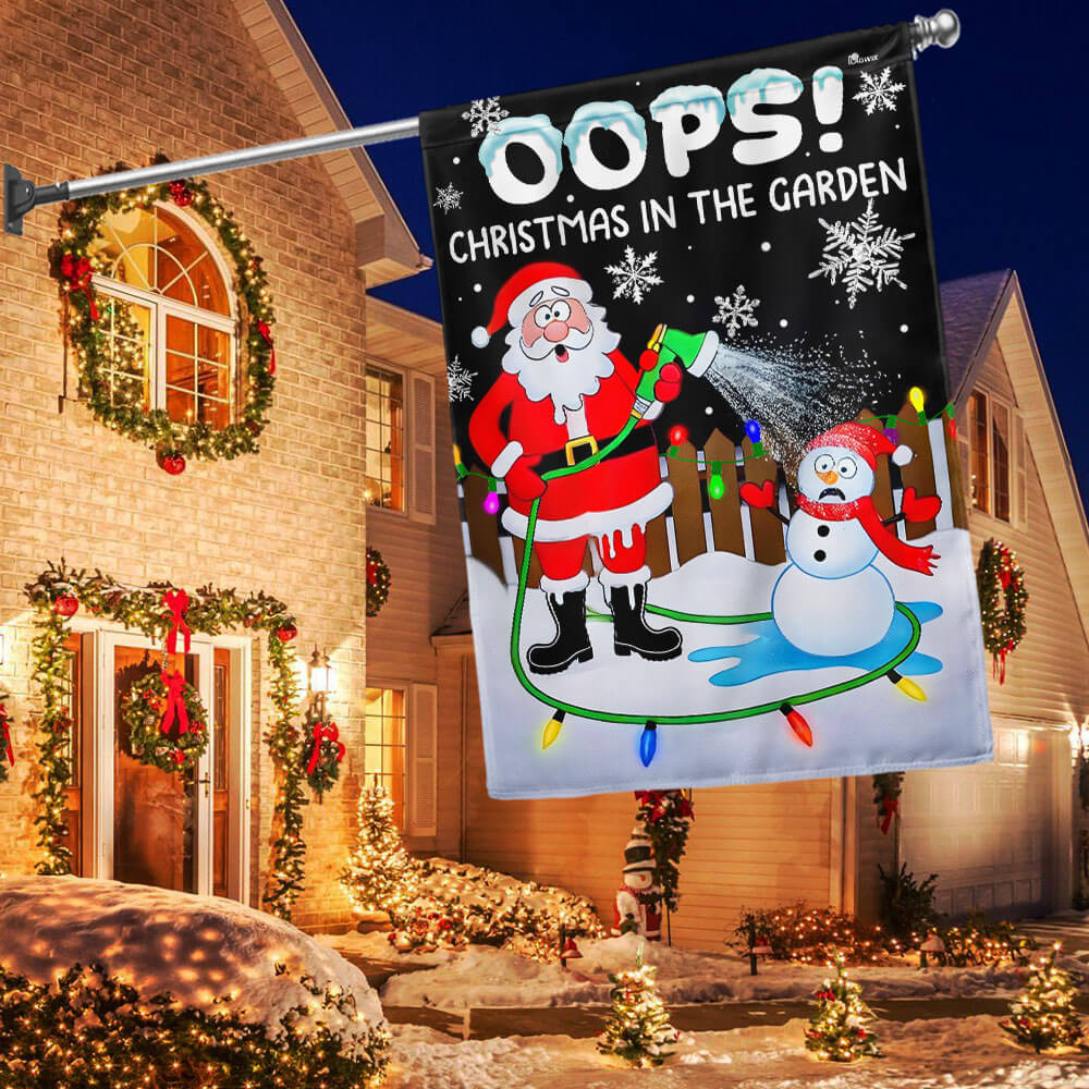 Funny Santa Claus Oops Christmas In The Garden Xmas Flag – Flagwix
