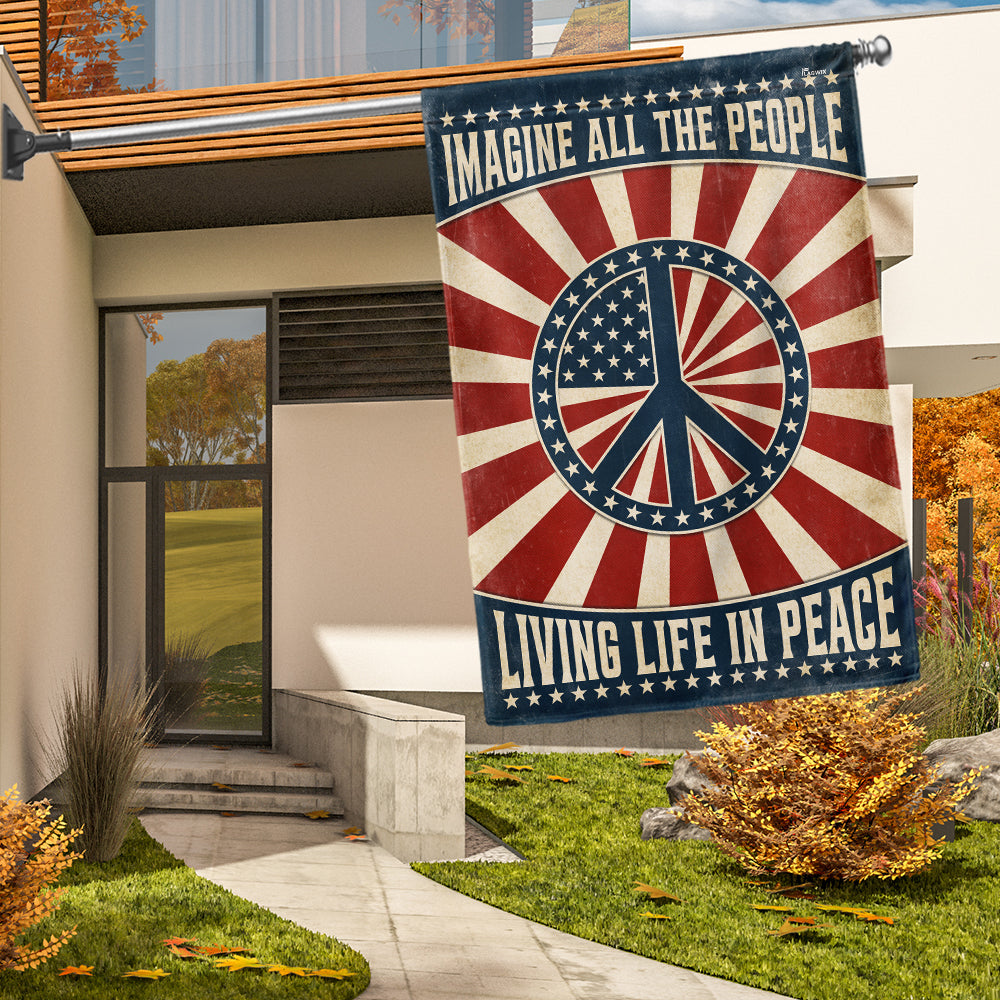 Hippie Peace Imagine All The People Living Life In Peace Flag – Flagwix