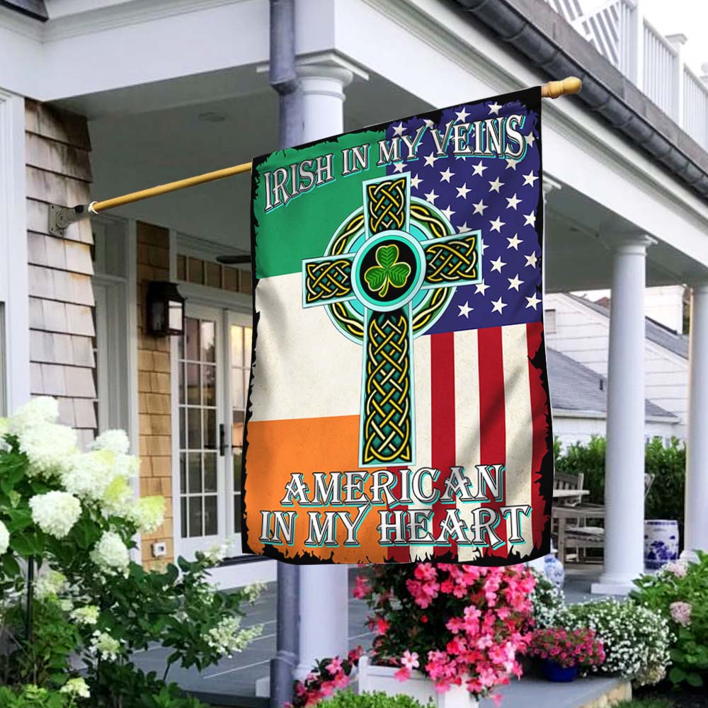 Irish Celtic Cross Flag Irish In My Veins American In My Heart Flag ...