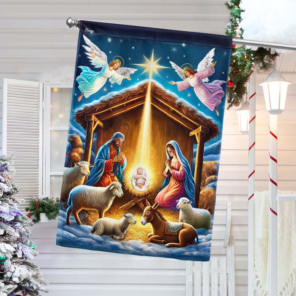 Nativity Of Jesus Oh Holy Night Christmas Flag TQN4012F – Flagwix