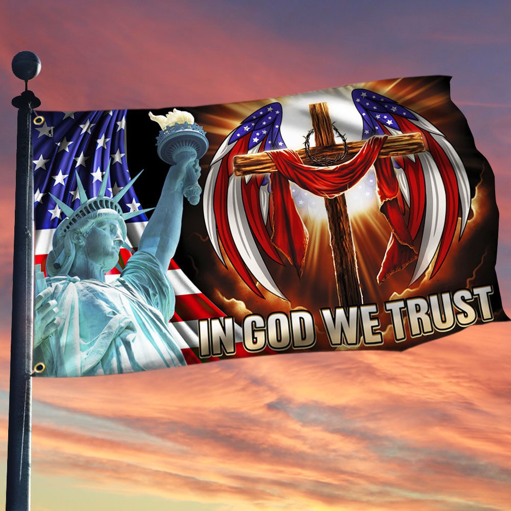 Christian Cross American In God We Trust Grommet Flag – Flagwix