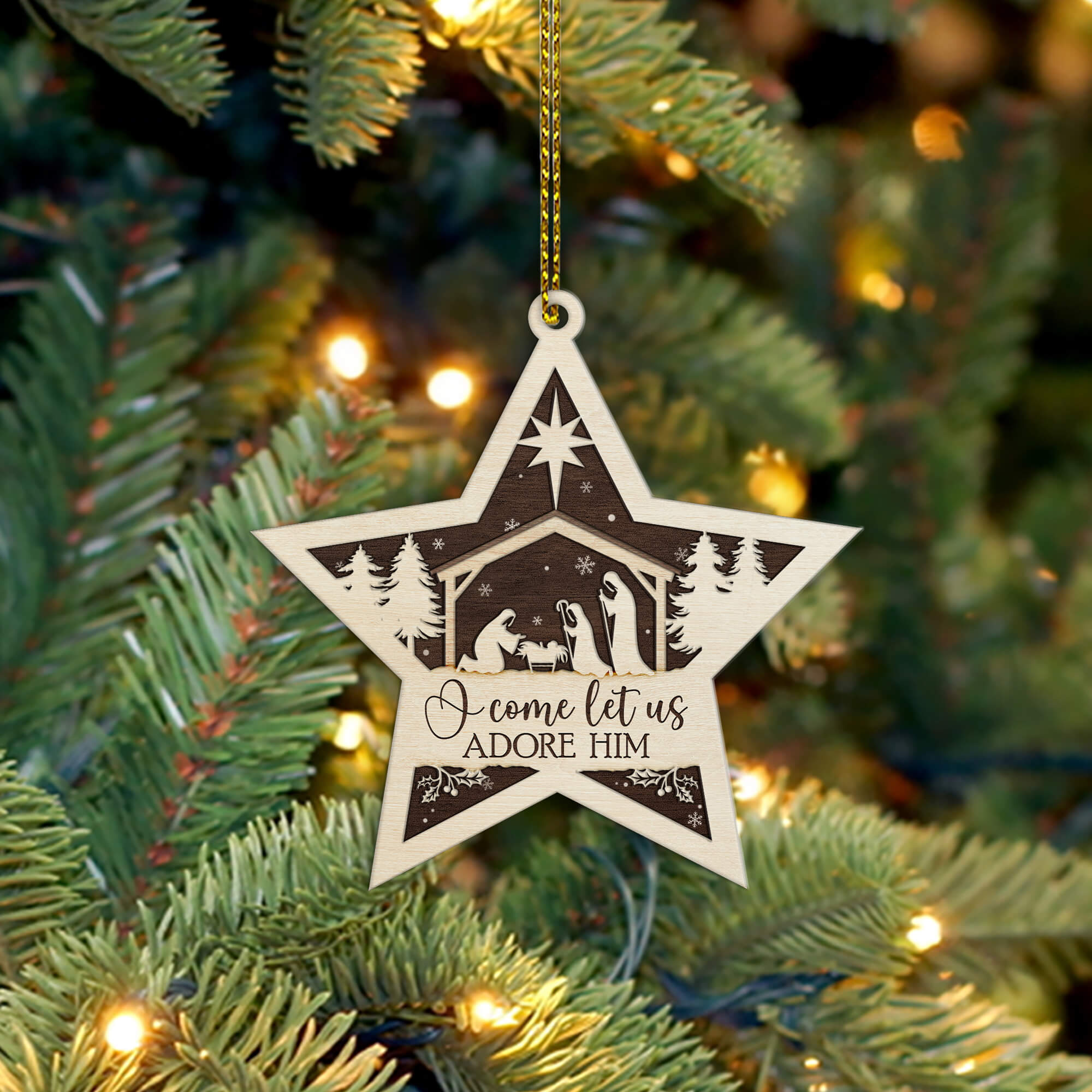 O come let us adore him, Nativity Of Jesus Christmas 2 Layered Wooden ...