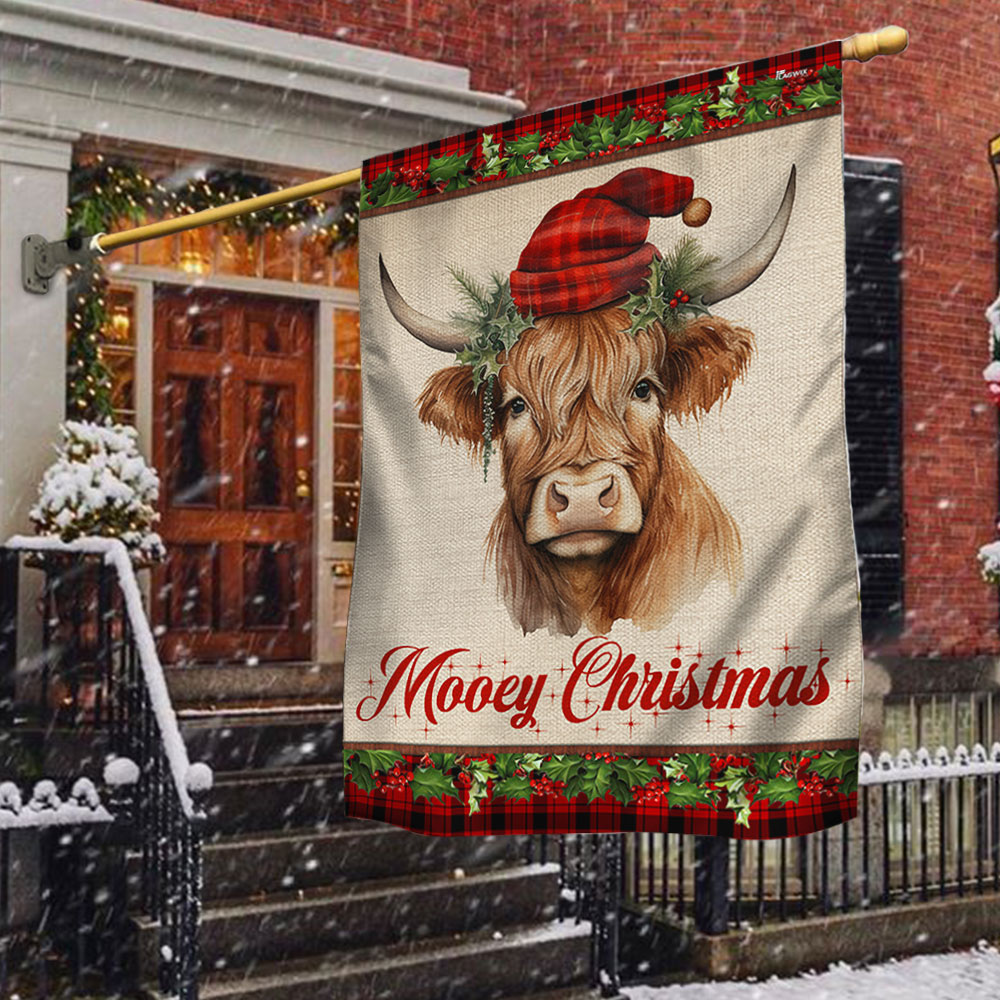 Highland Cow Fluffy Cow Christmas Flag – Flagwix