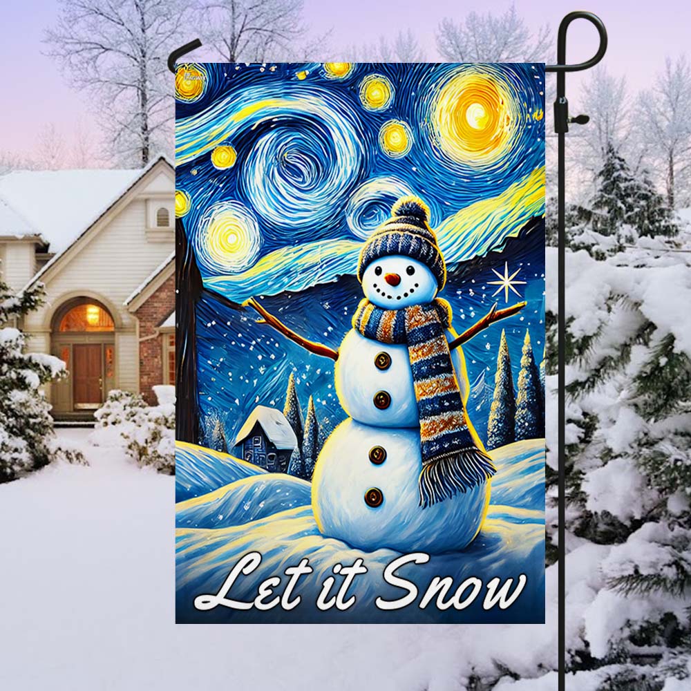 The Starry Night Snowman Let It Snow Christmas Flag – Flagwix