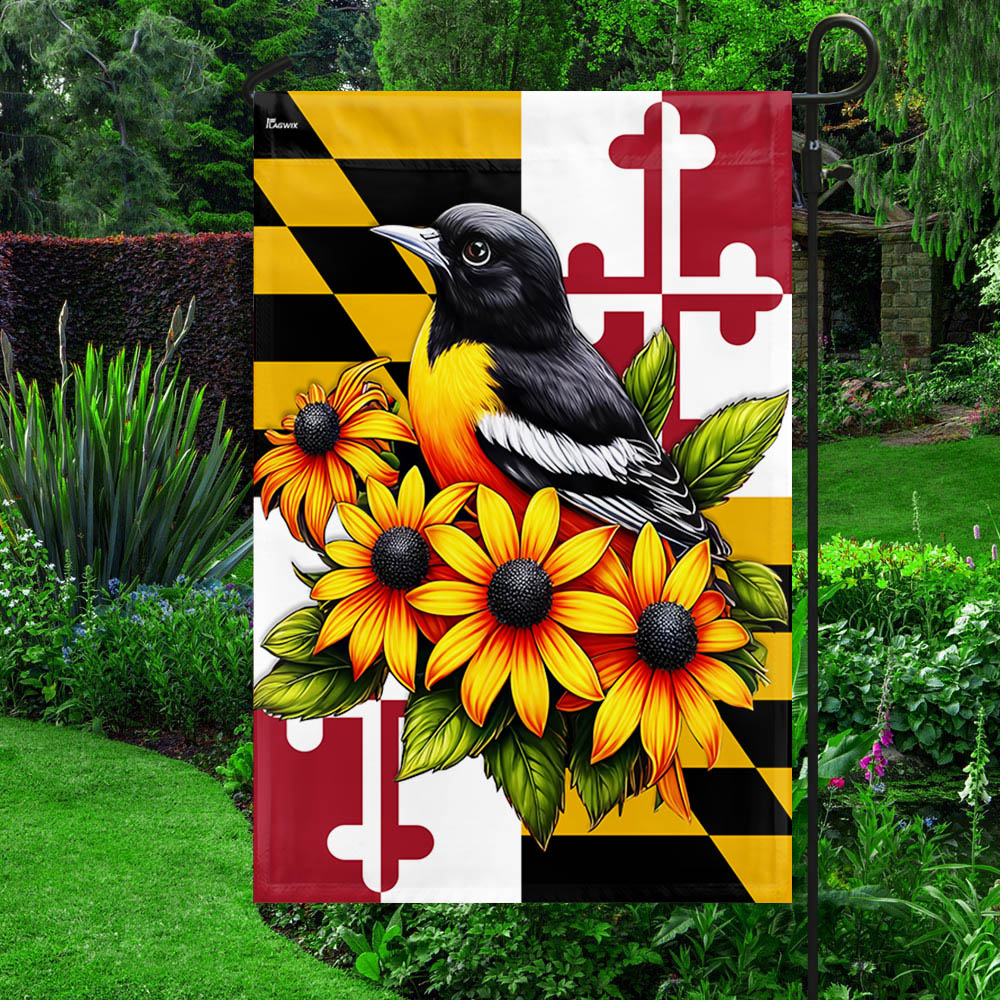 Maryland State Baltimore Oriole Bird and Black-eyed Susan Flower Flag ...