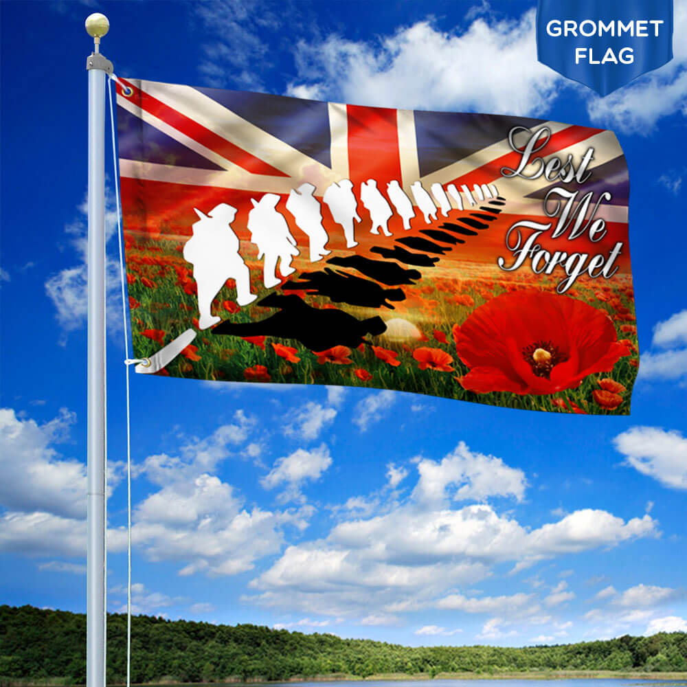 Remembrance Day Grommet Flag Poppy. Lest We Forget UK Flag THB3309GFv2 ...