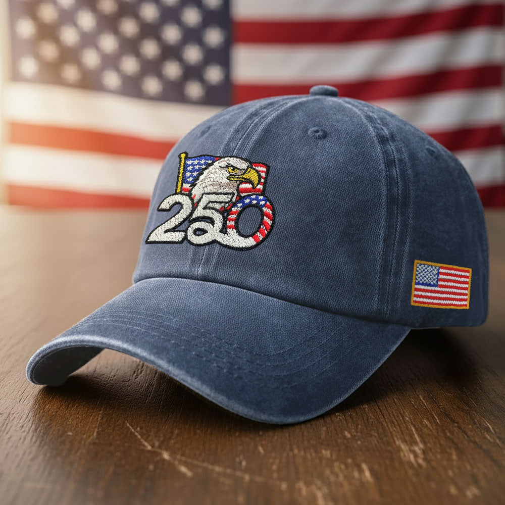 Patriotic 250th Anniversary Washed Cap with Embroidered American Flag ...