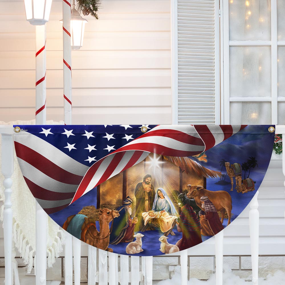 Christmas Flag Nativity Of Jesus O Holy Night Non-Pleated Fan Flag ...
