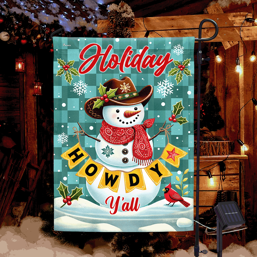 Howdy Snowman Christmas Cardinal Solar LED Garden Flag – Flagwix