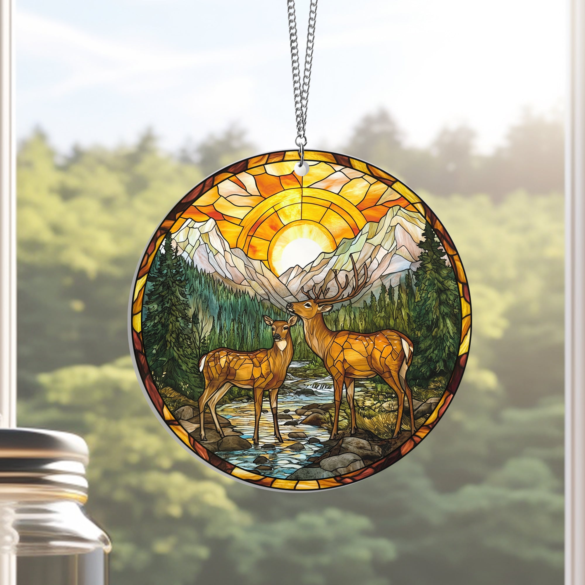 Valentine’s Gifts Deer Couple in Forest Acrylic Suncatcher Hanging Sig ...