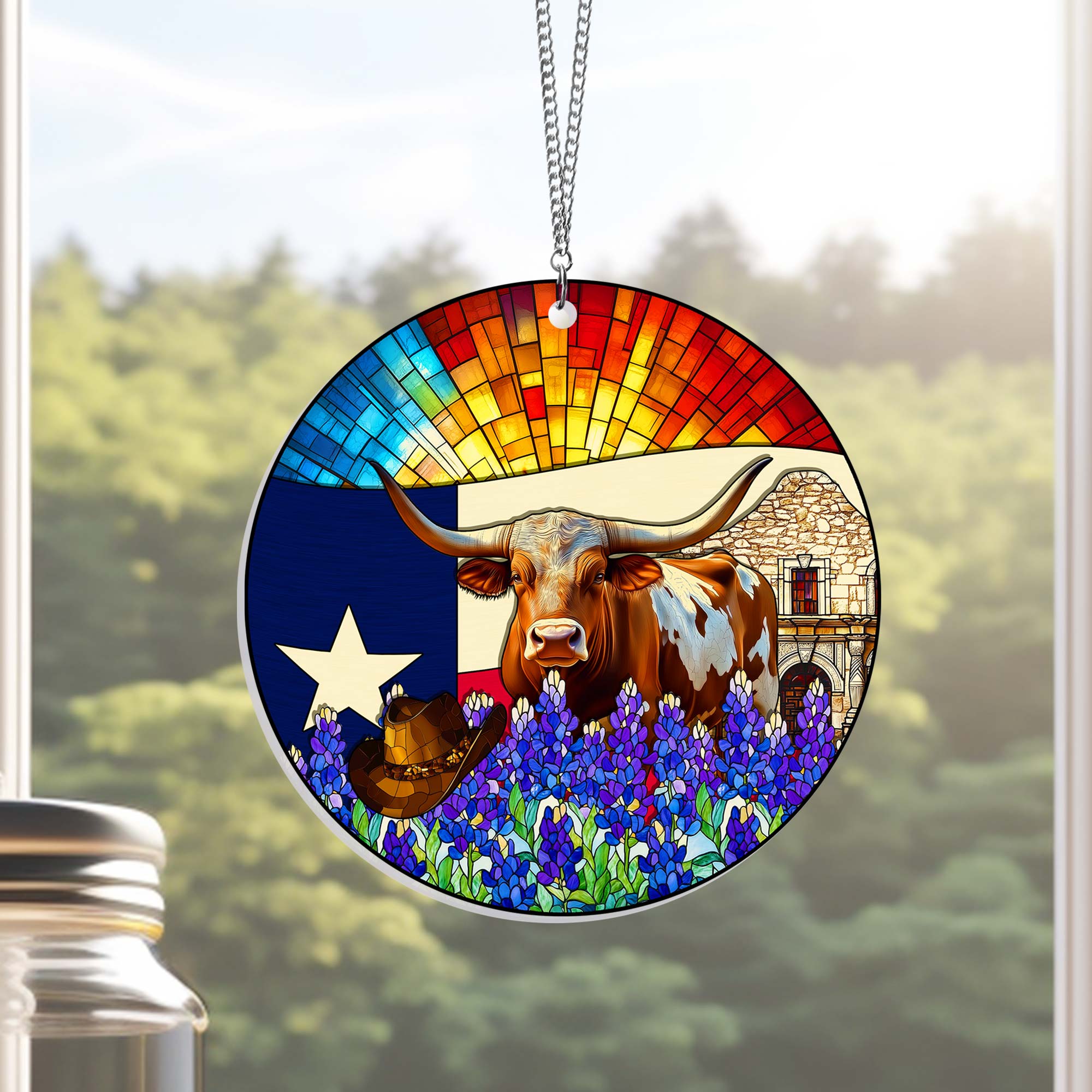 Texas Suncatcher – 1 Layer Window Hanging Home Decor with Texas Longho ...