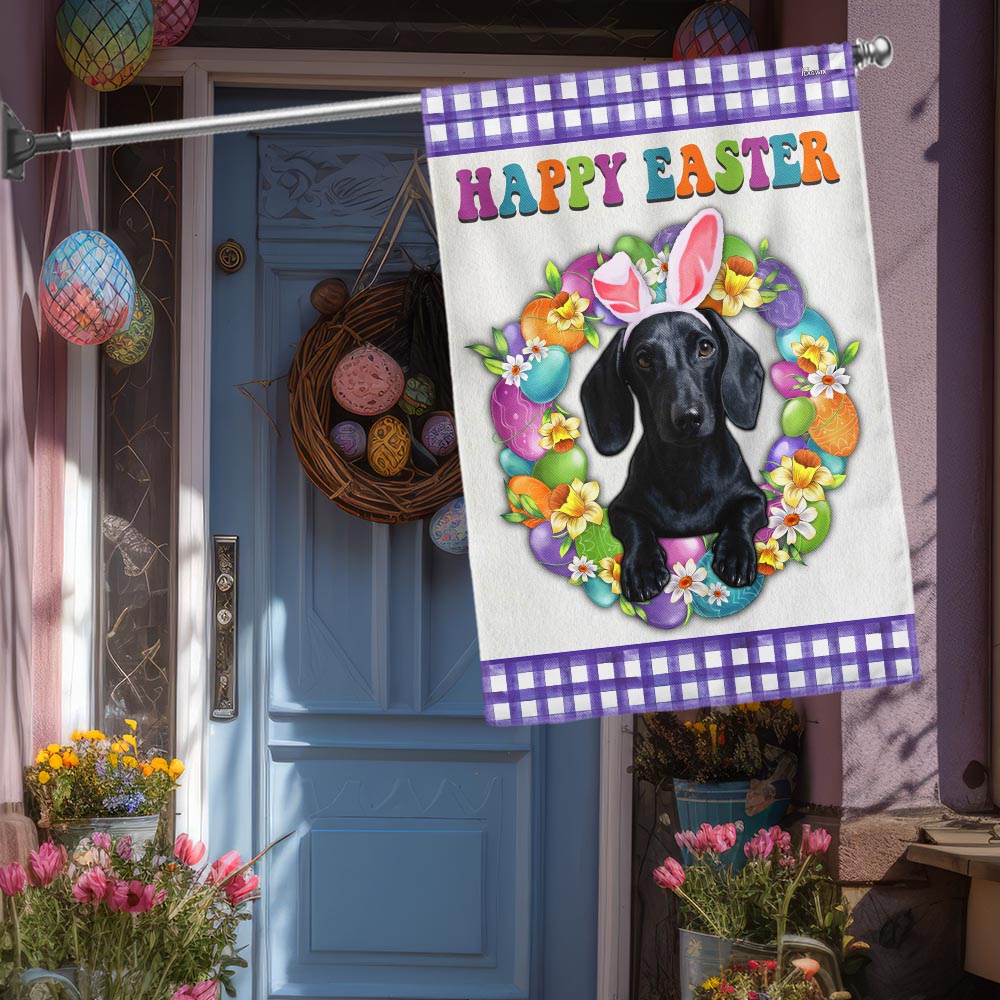 Black Dachshund Dog Happy Easter Flag – Flagwix