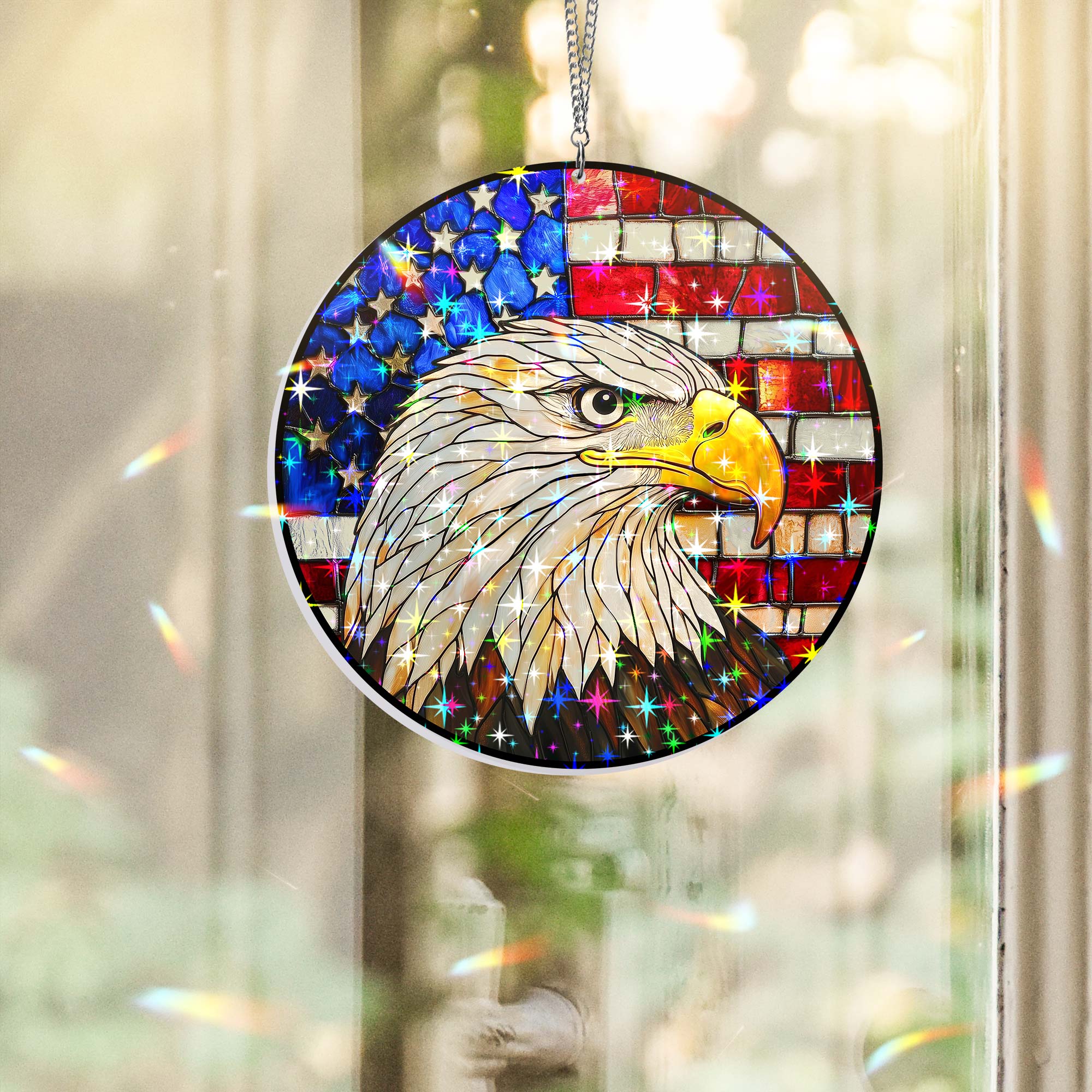 Eagle American Flag Hologram Window Hanging – Flagwix