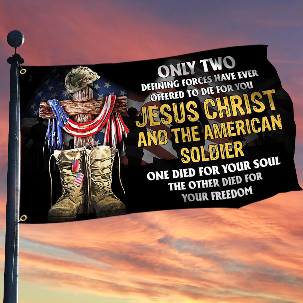 U.S. Veteran Day Grommet Flag Jesus Christ And The American Soldier ...