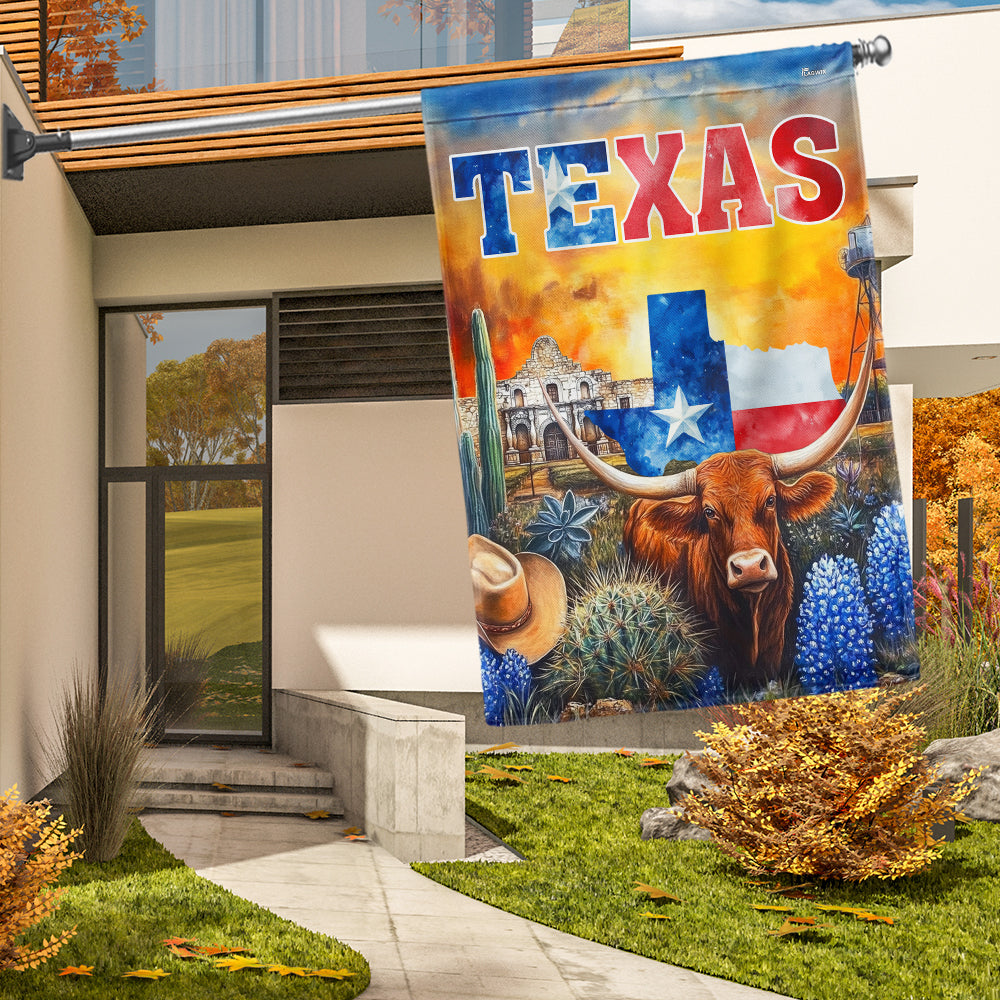 Texas Flag Texas Longhorn Bluebonnet Flag – Flagwix