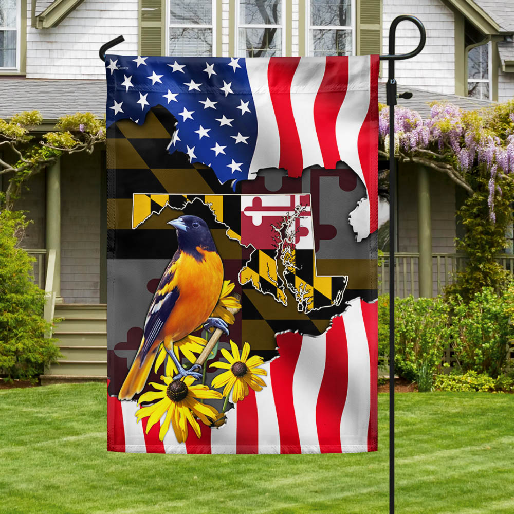 Maryland Flag Baltimore Oriole And Black-eyed Susan, Maryland US Flag ...