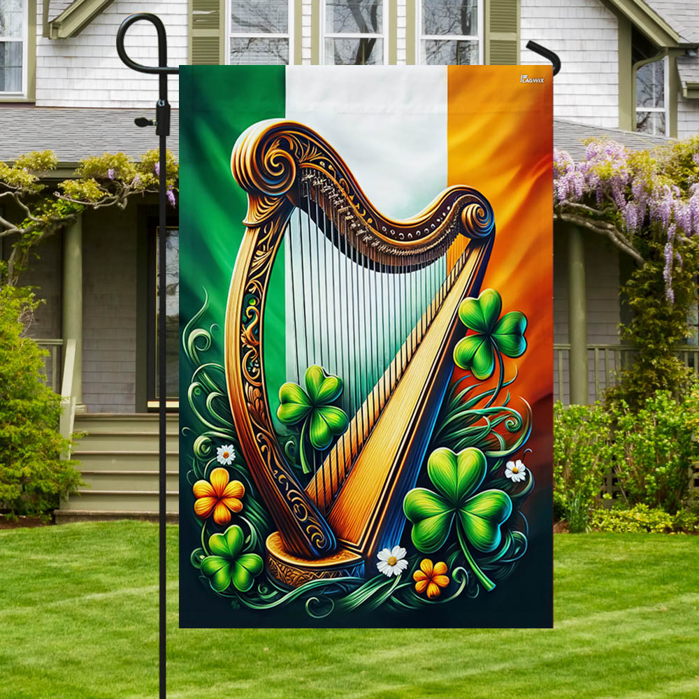 FLAGWIX Traditional Harp and Shamrocks Irish St. Patrick's Day Flag ...