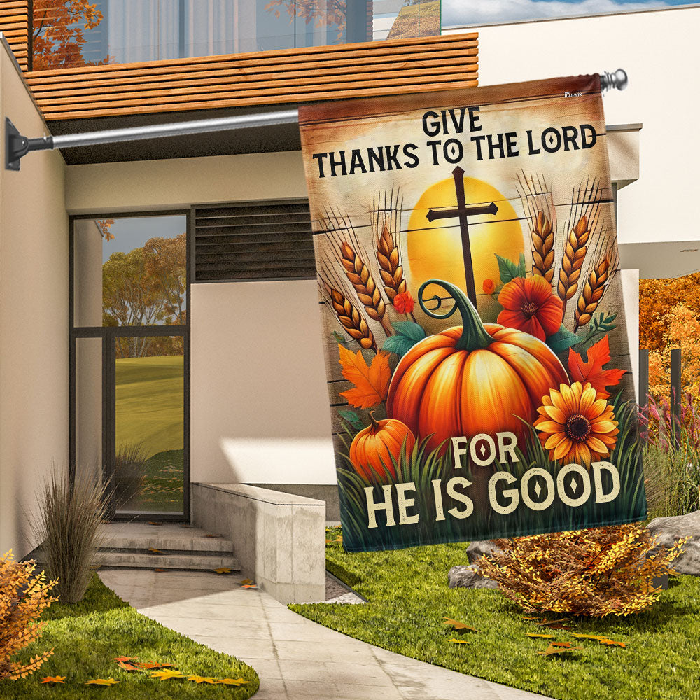 Fall Thanksgiving Pumpkins Harvest Flag Give Thanks To The Lord For He ...