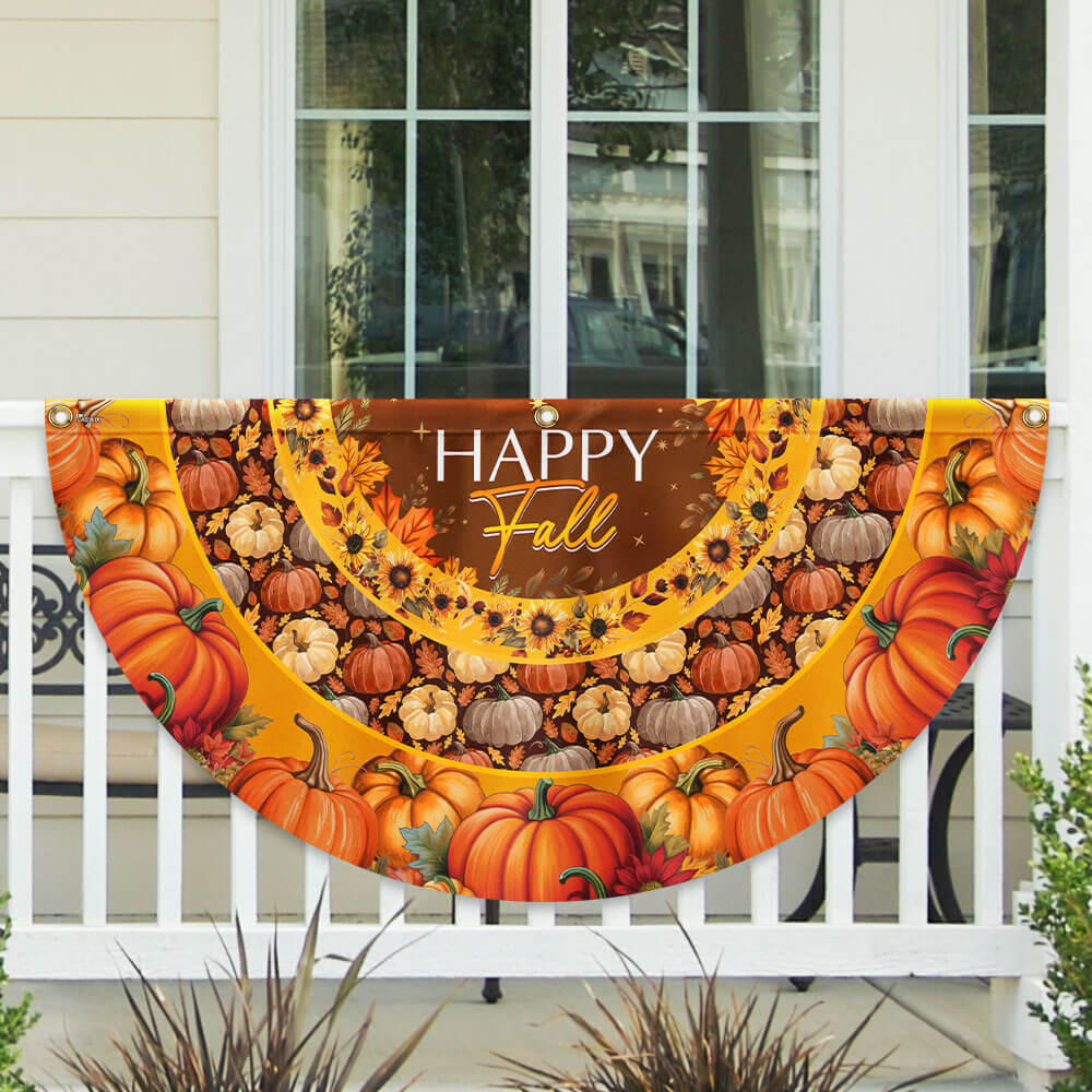 Happy Fall Flag Pumpkin Thanksgiving Non-Pleated Fan Flag – Flagwix