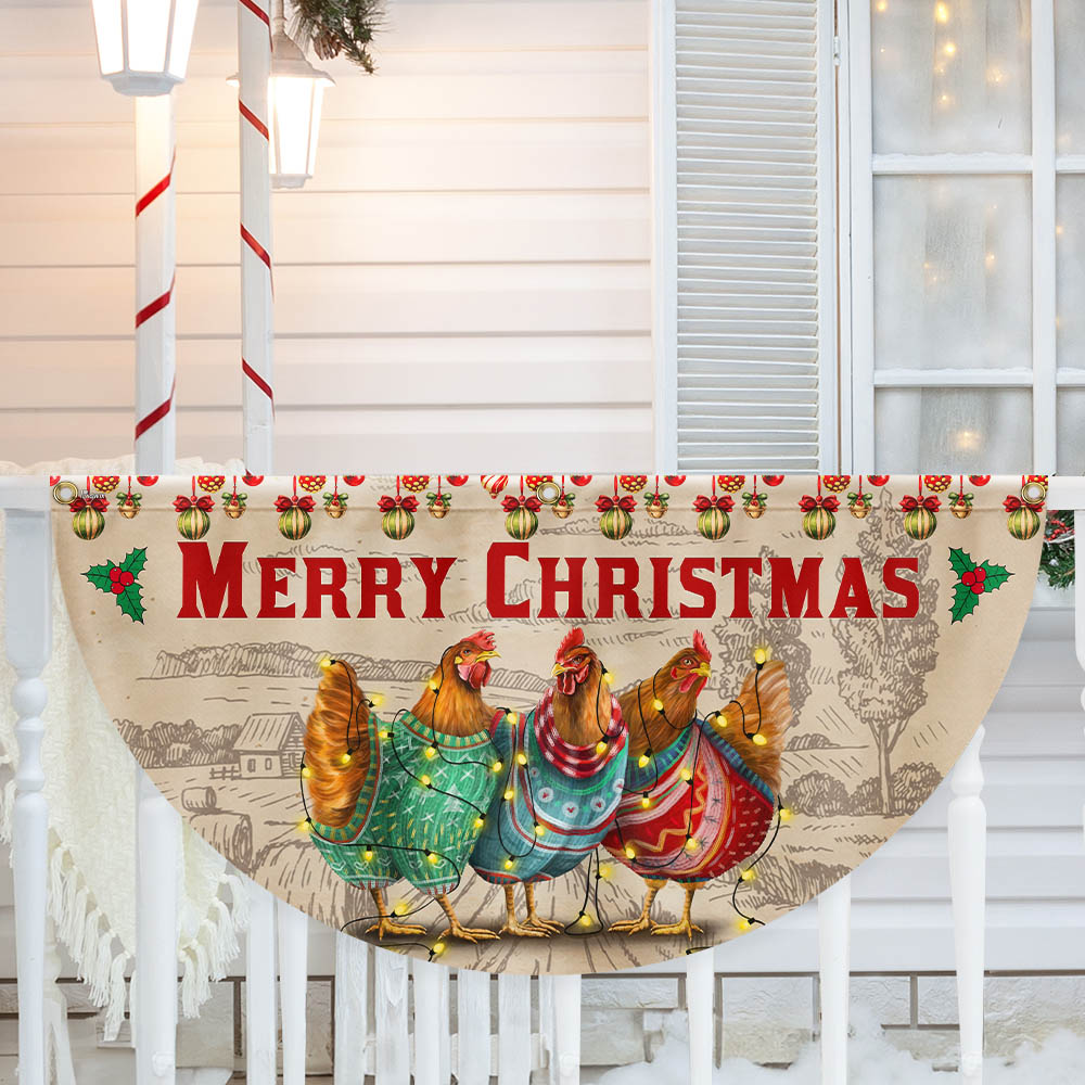 Merry Christmas Hen Chicken Poultry Farm House Non-Pleated Fan Flag ...