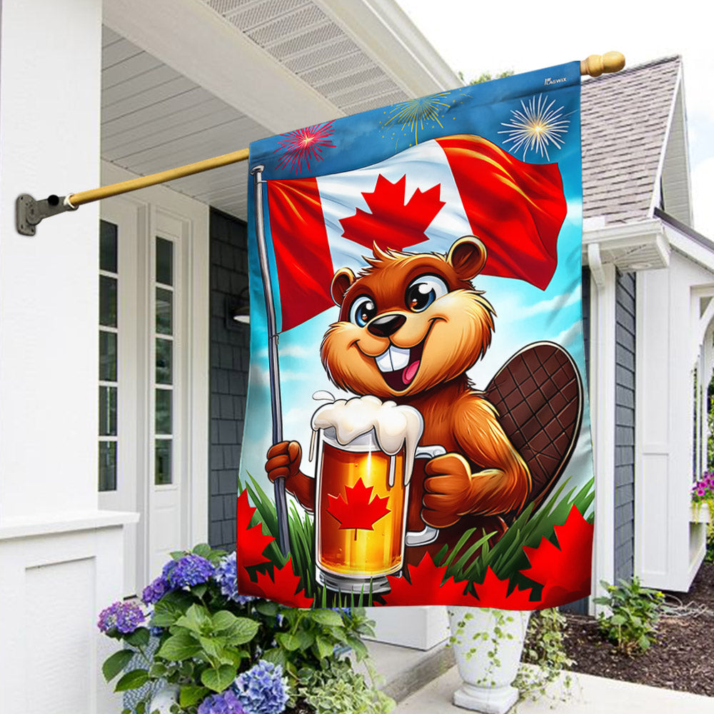 Happy Canada Day Funny Beaver Holding Beer Flag TQN2998F – Flagwix