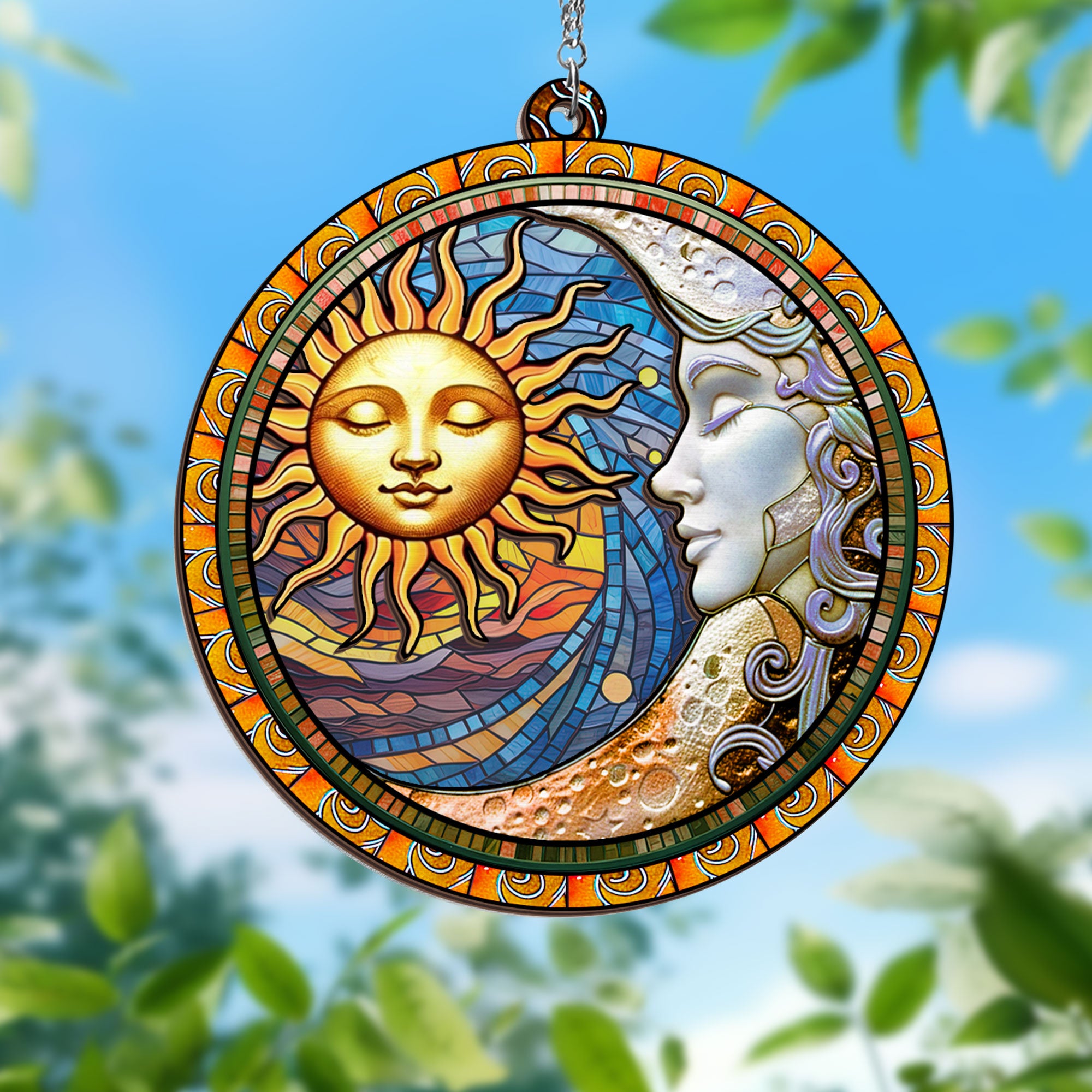 Sun and Moon Face Hippie Decor 2 Layered Hanging Suncatcher – Flagwix